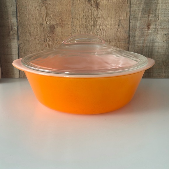 Glasbake | Dining | Vintage Glasbake Tangerine Casserole Dish With Lid ...